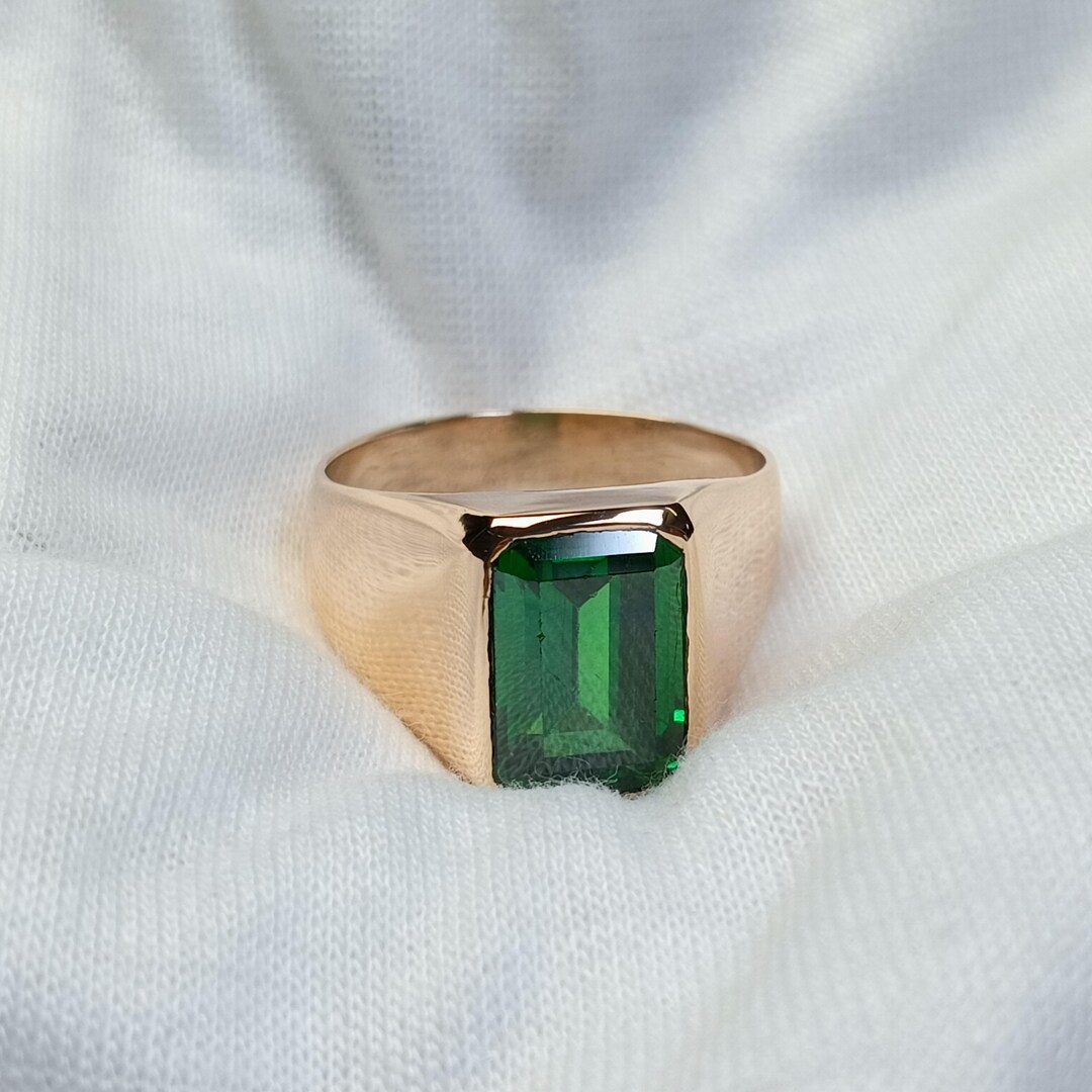 Emerald Beryl Gemstone Lab Created Copper Ring Handmade Jewelry Rose ...
