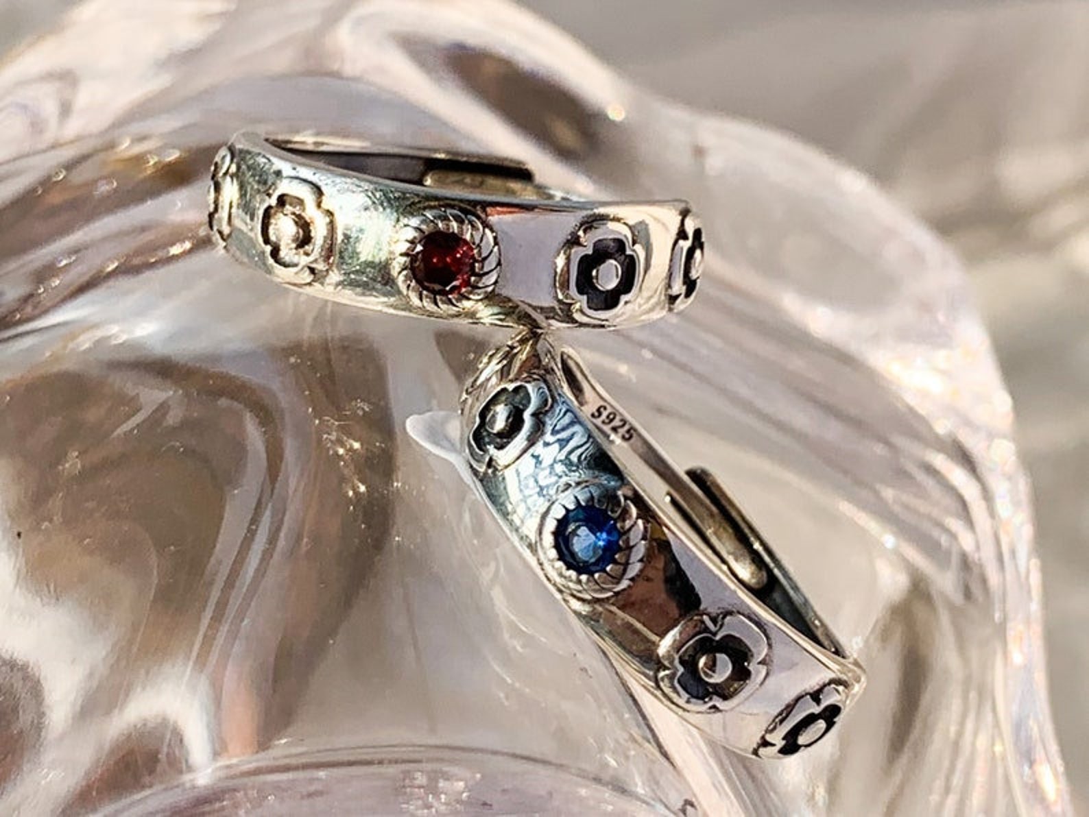 Red and Blue Color Stone Ring, Howl Moving Castle Ring, Couple Ring ...