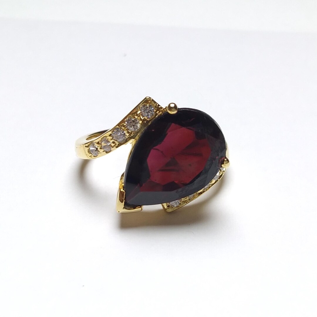 Handmade 14k Vermeil Garnet Ring, Diamond Accent, Sterling Silver - Etsy