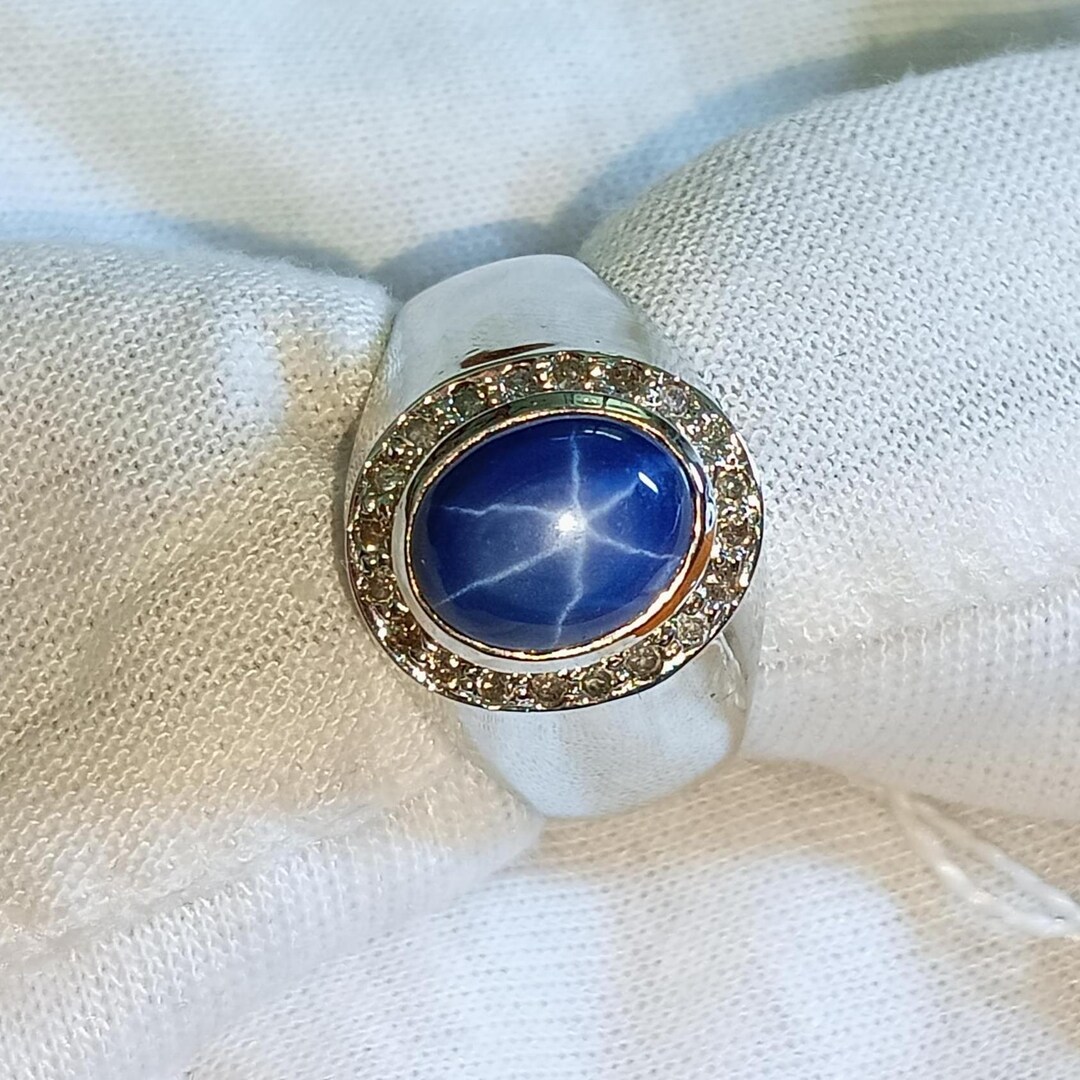 Natural Blue Lindy Star Gemstone Real Diamond Silver Ring 925 Sterling ...
