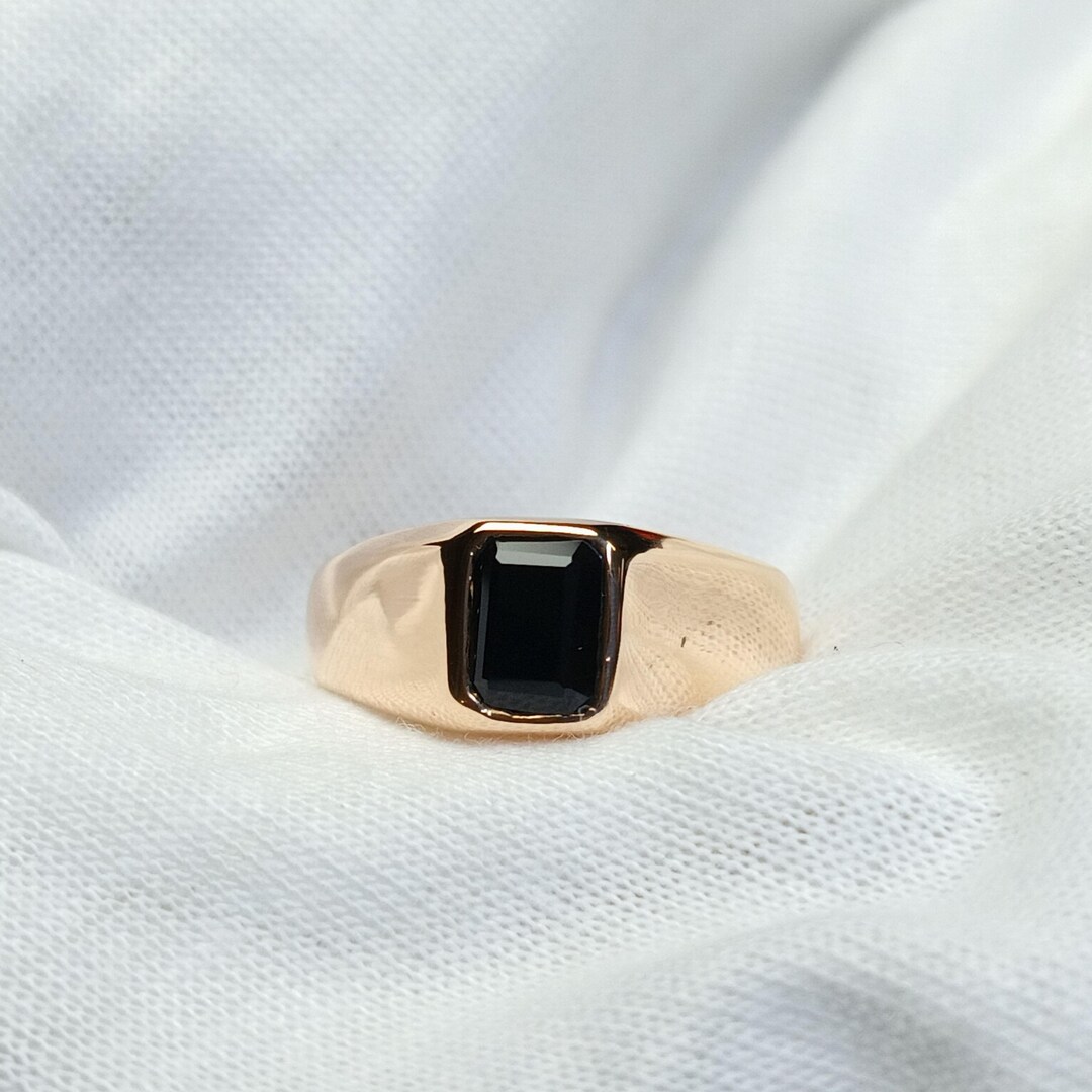 Natural Black Onyx Gemstone Copper Ring Handmade Jewelry Fashion ...