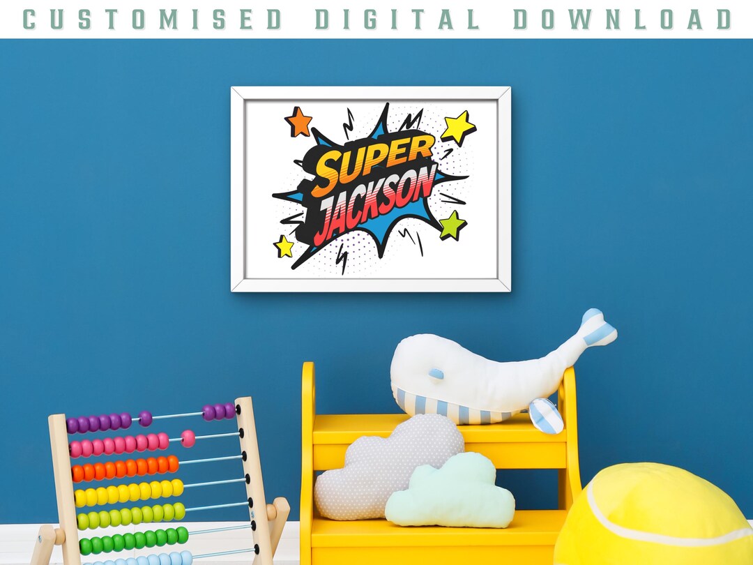 Custom Super Hero Name Art Print | Boys Bedroom Decor (digital Download ...