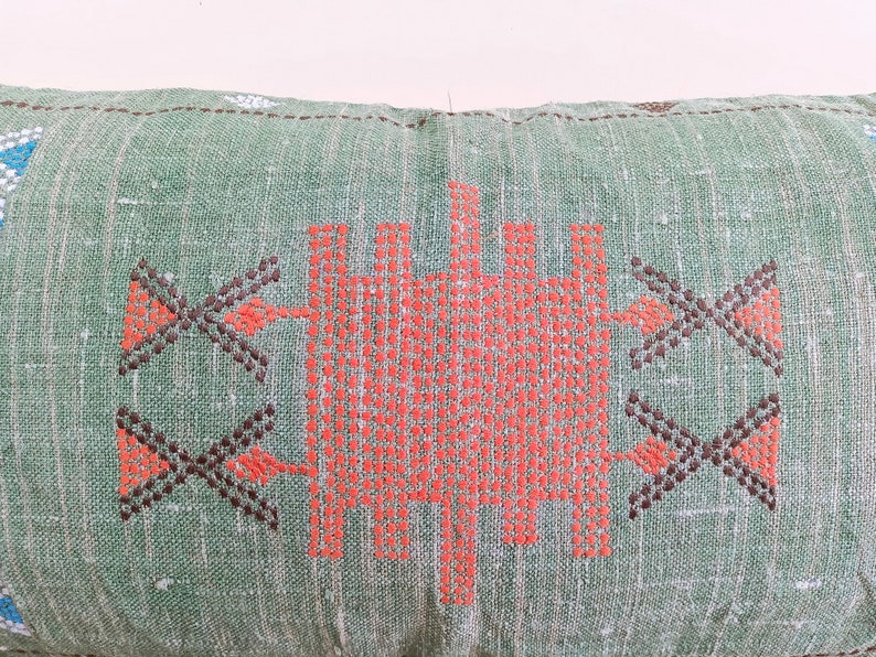Hand Embroidered Green Linen Lumbar Pillow Cover: Boho Tassel Cushion ...
