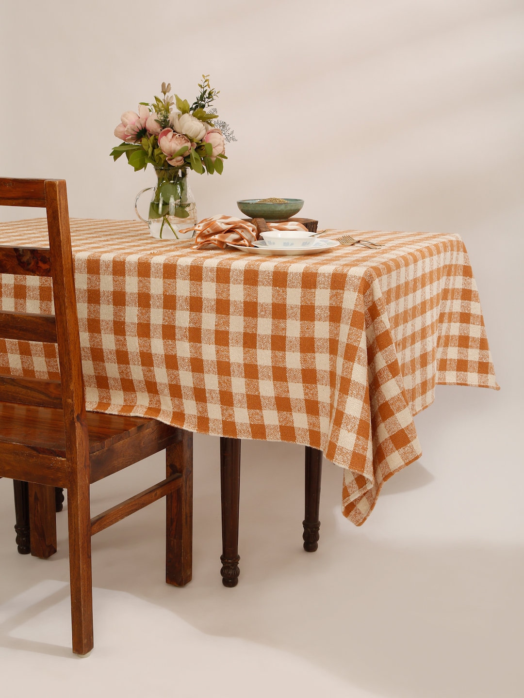 Pumpkin Spice Checkered Tablecloth: Handloom Cotton Boucle (52x70 ...