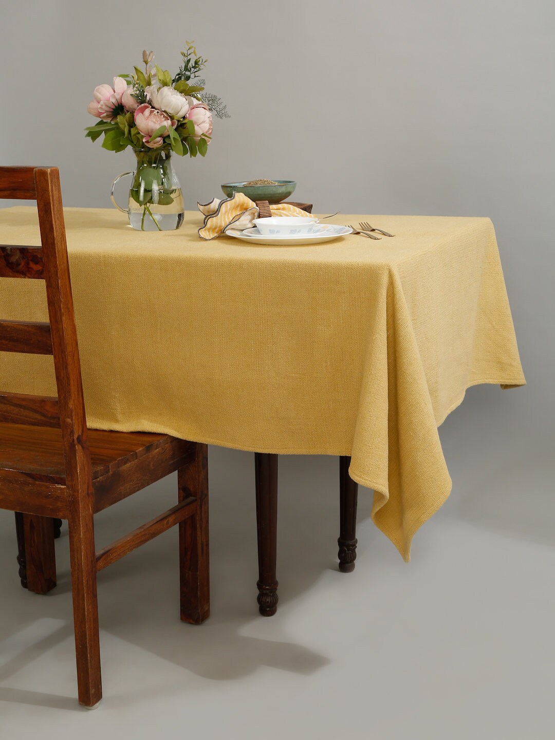 Yellow Solid Table Cover Indian Table Cloth Round Table Cloth Custom ...