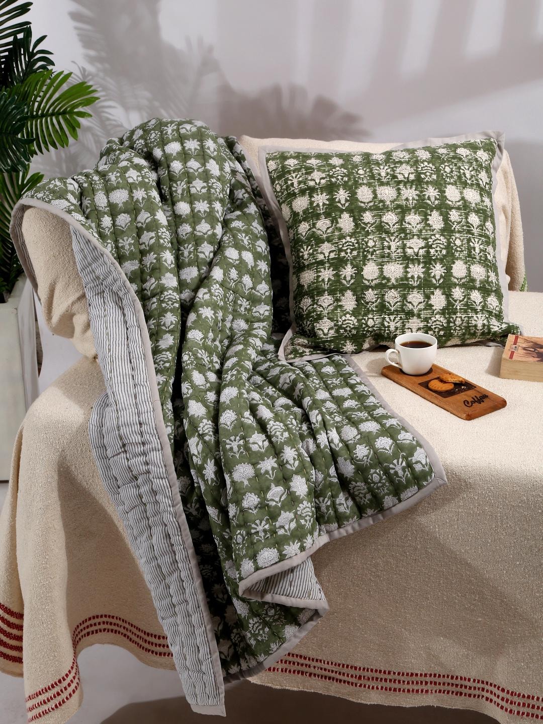 Hand Block Printed Cotton Throw Blanket – Indian Kantha Quilt, Boho ...