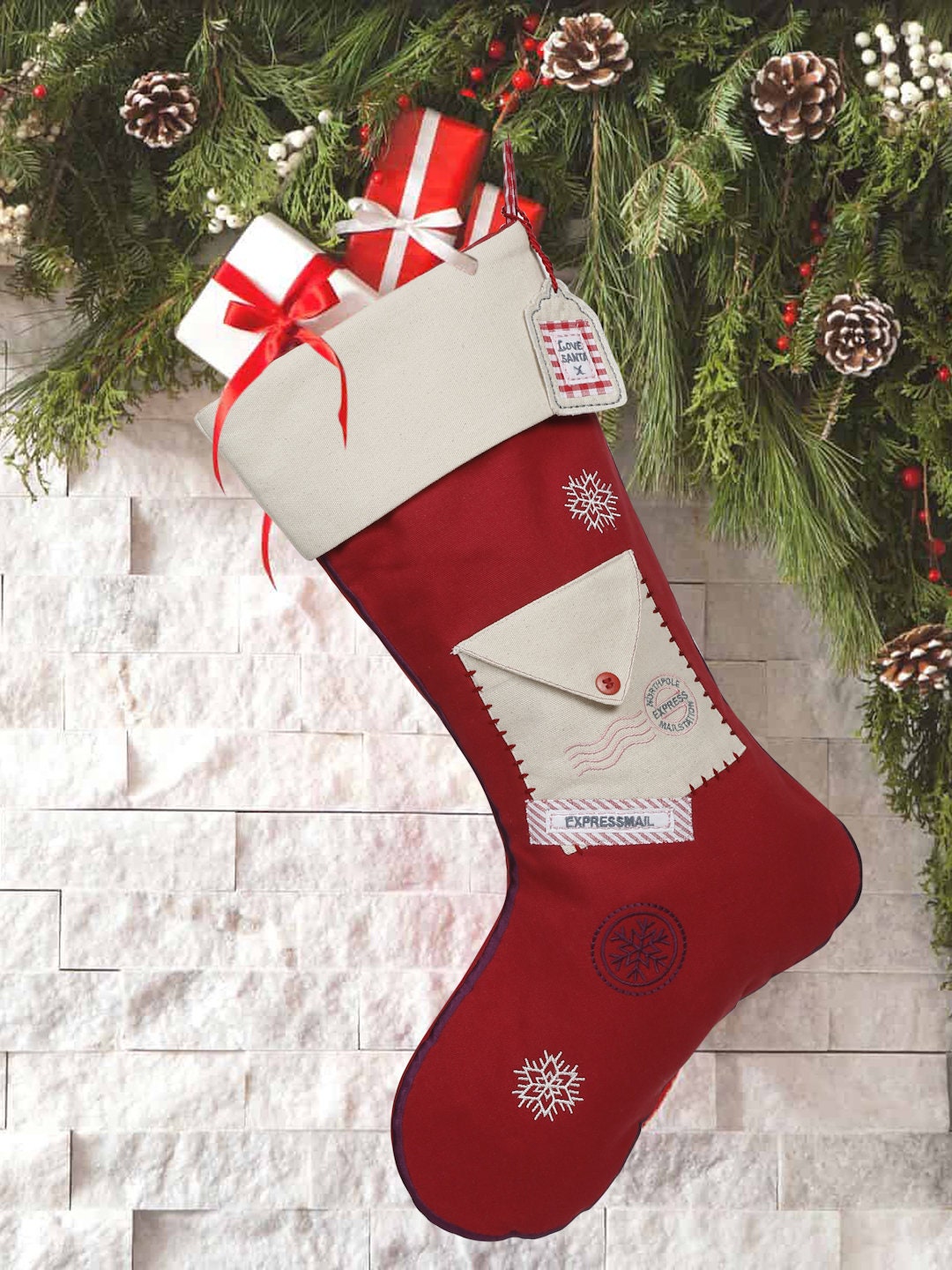 Letter to Santa Holiday Stocking Red and White Letter to Santa Stocking ...