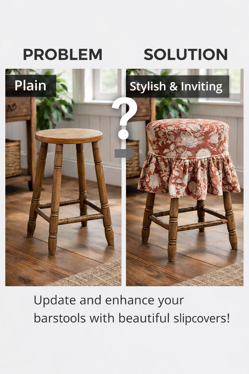 Hand Block Printed Floral Cotton Linen Bar Stool Cover: Farmhouse ...
