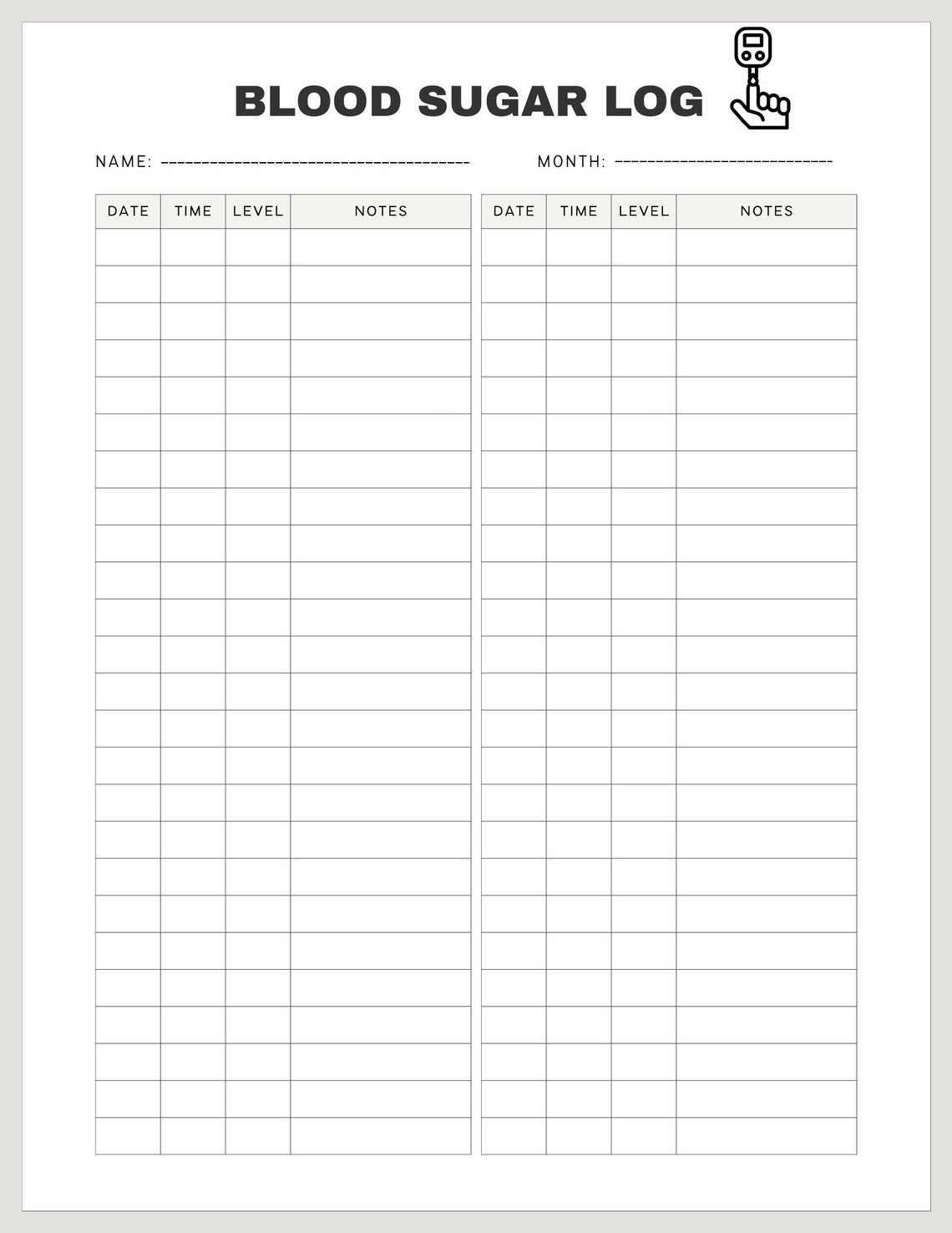Blood Sugar Digital Print Tracker Diabetic Log - Etsy