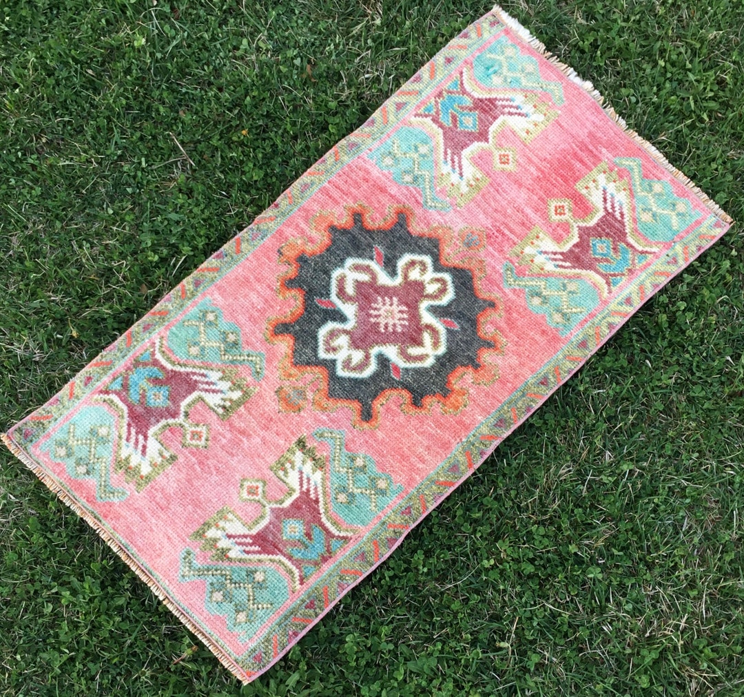16 X 3 Small Runner Rug, Pink and Green Small Rug, Bathroom Rugs, Small ...