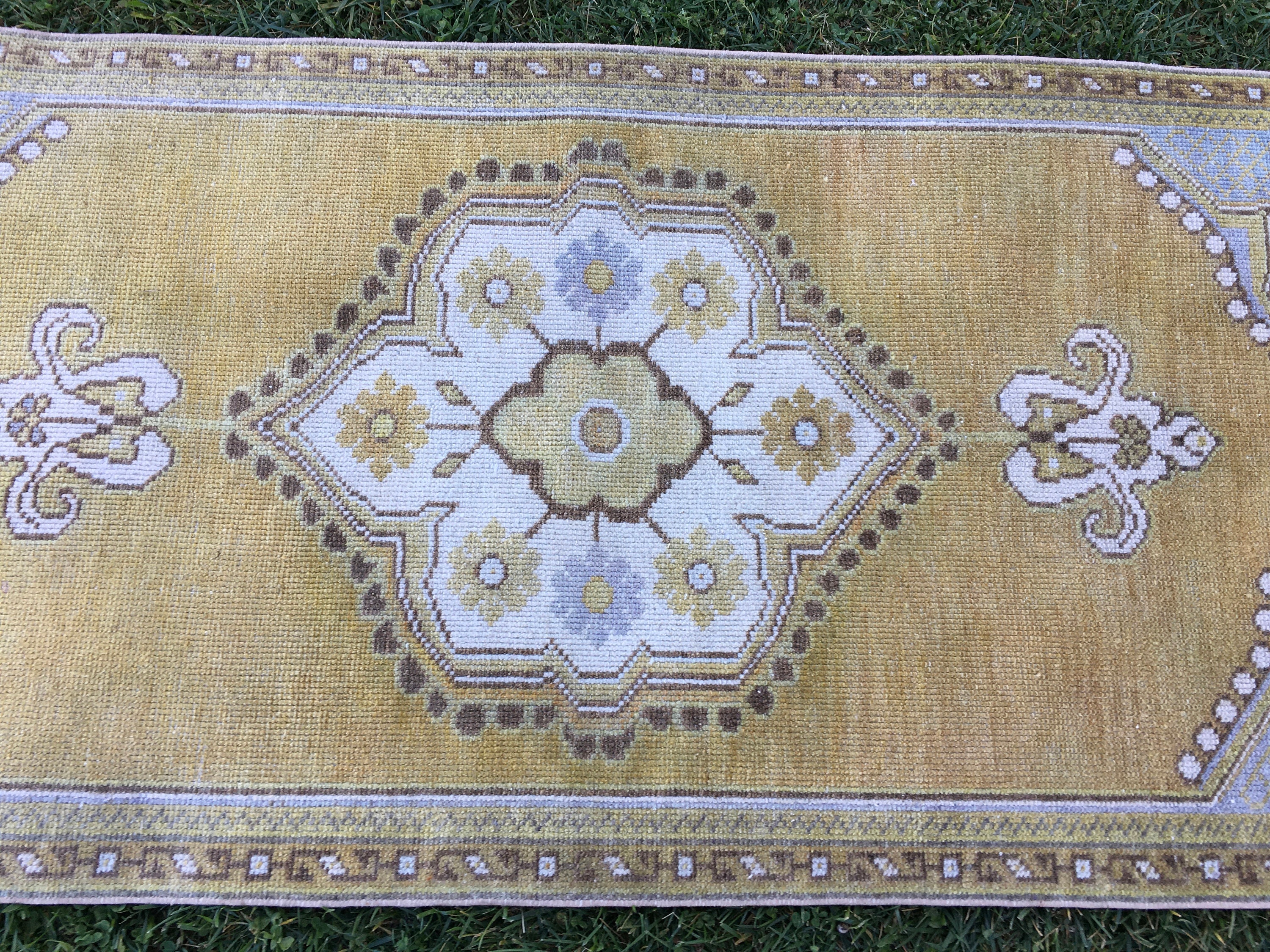 Oushak Runner Rug, Turkish Rug Runner, Green Wool Runner, Handmade Rug ...