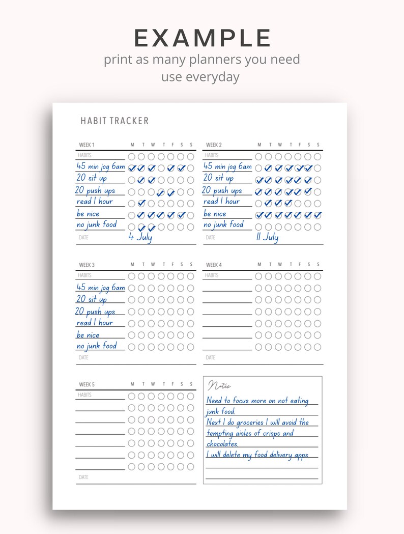 Habit Tracker Printable Template Daily Weekly Monthly - Etsy