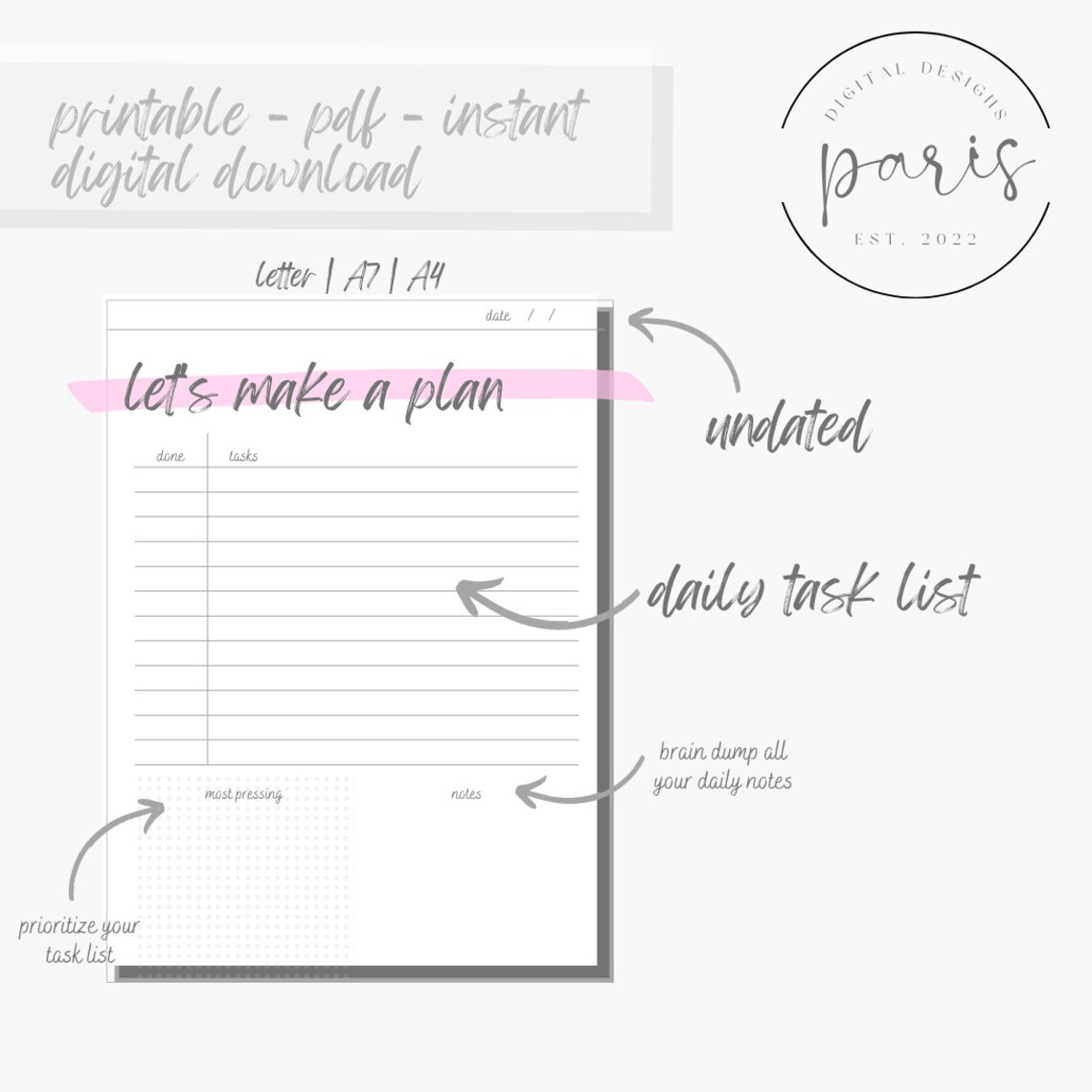 Daily Work Planner | Digital Download | Printable | Daily Organizer ...
