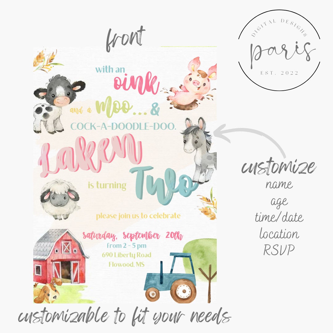 Farm Party Invitation | Barnyard | Farm Birthday Invitation | Farm ...
