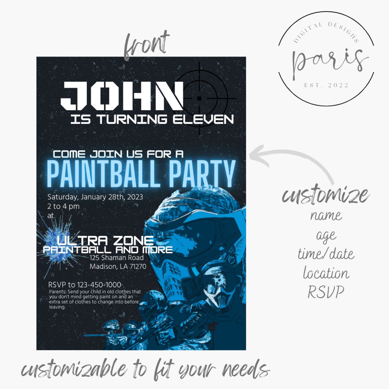 Paintball Party Invitation | Teen Boy | Paintball Birthday Invitation ...