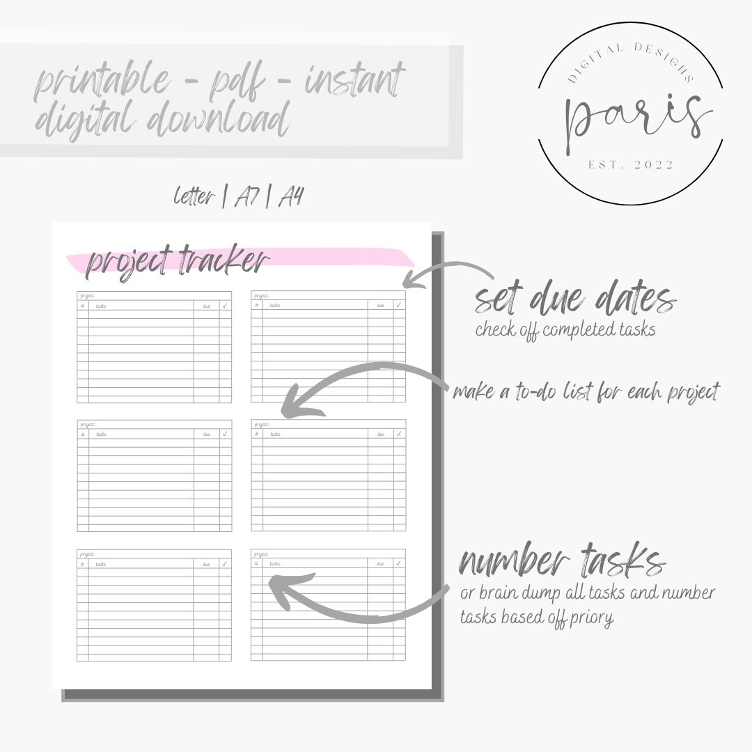 Digital Project Tracker | Printable Task Tracker | Office ...
