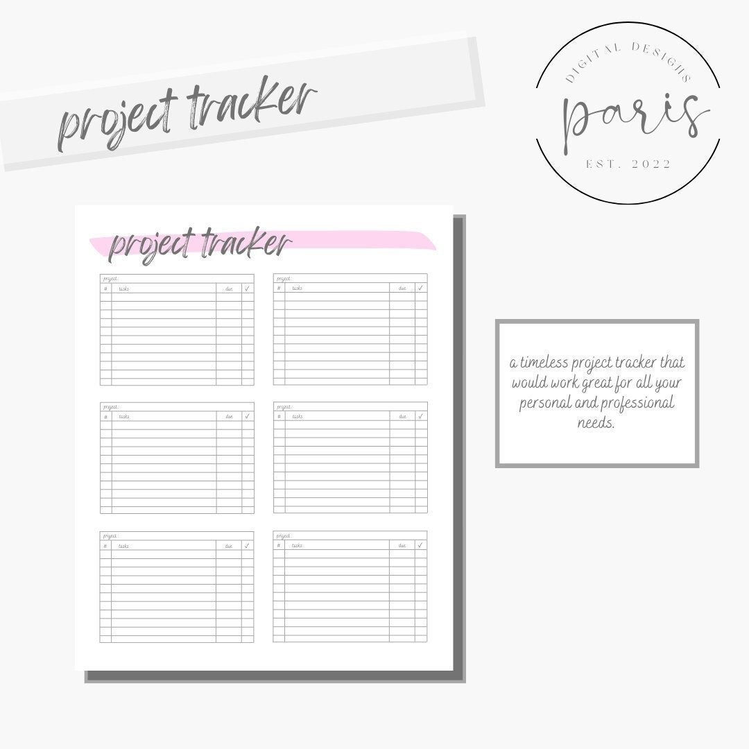 Digital Project Tracker Printable Task Tracker Office workorganization