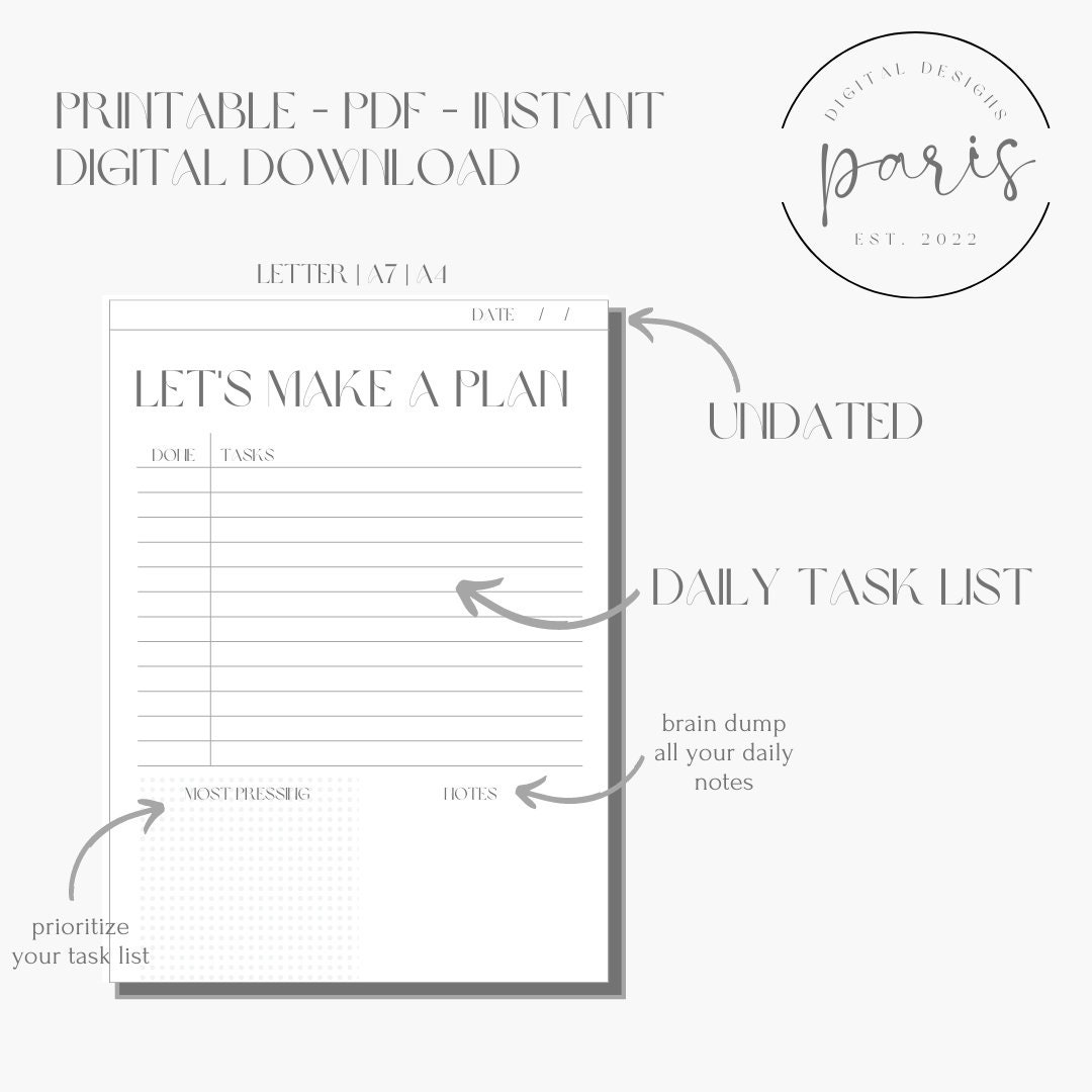 Let's Make a Plan | Digital Download | Printable | Daily Organizer ...