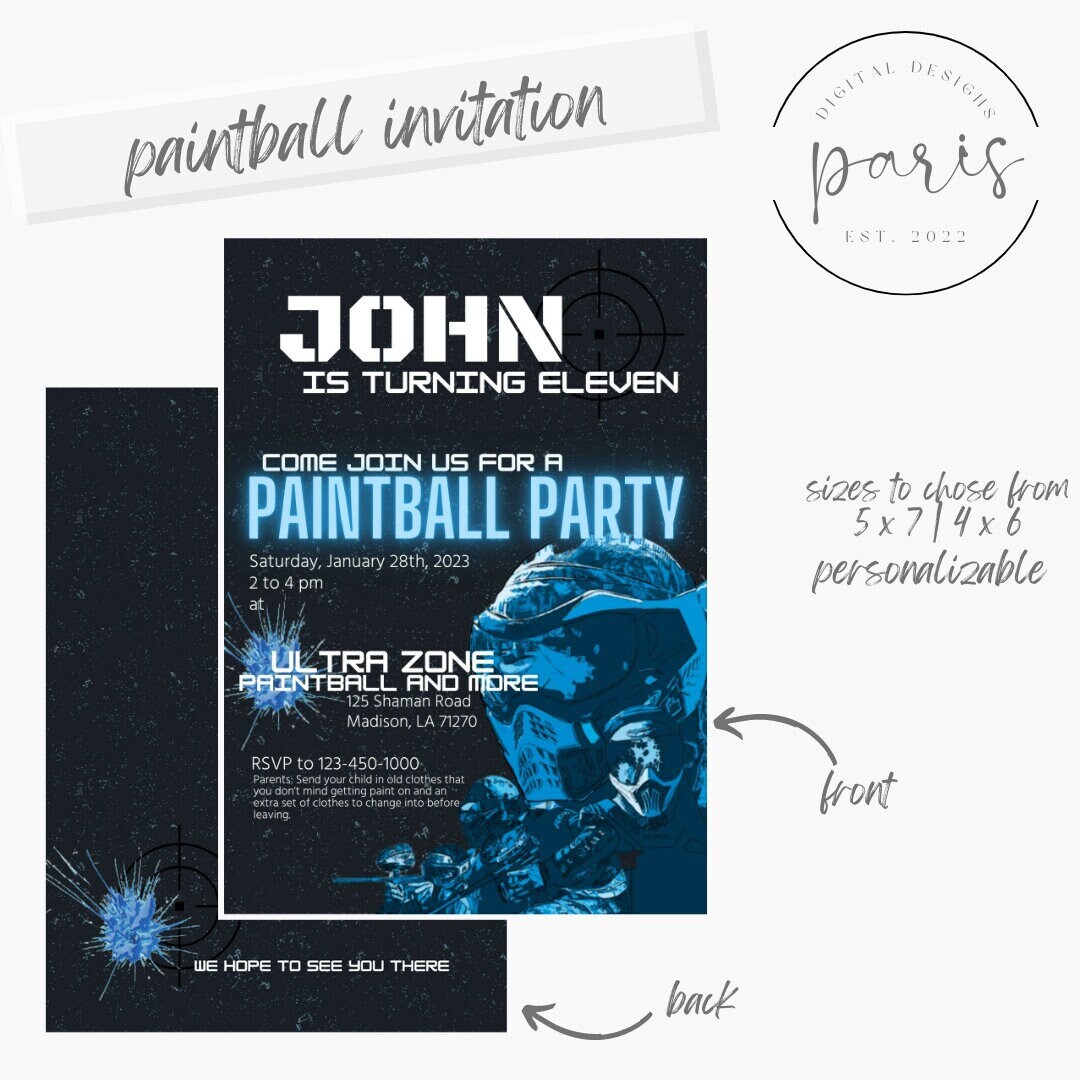 Paintball Party Invitation | Teen Boy | Paintball Birthday Invitation ...