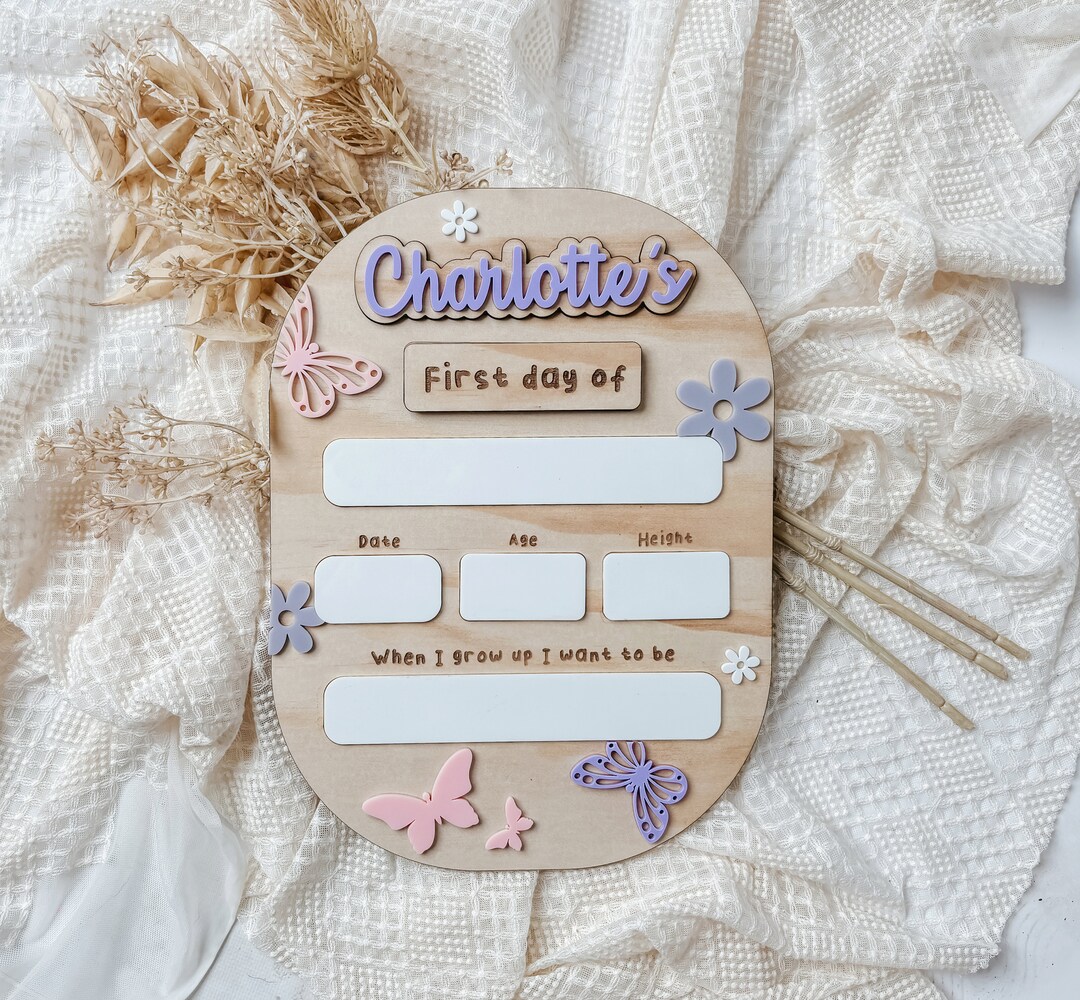 Butterfly Personalised Interchangeable First Day Board, Back to School ...