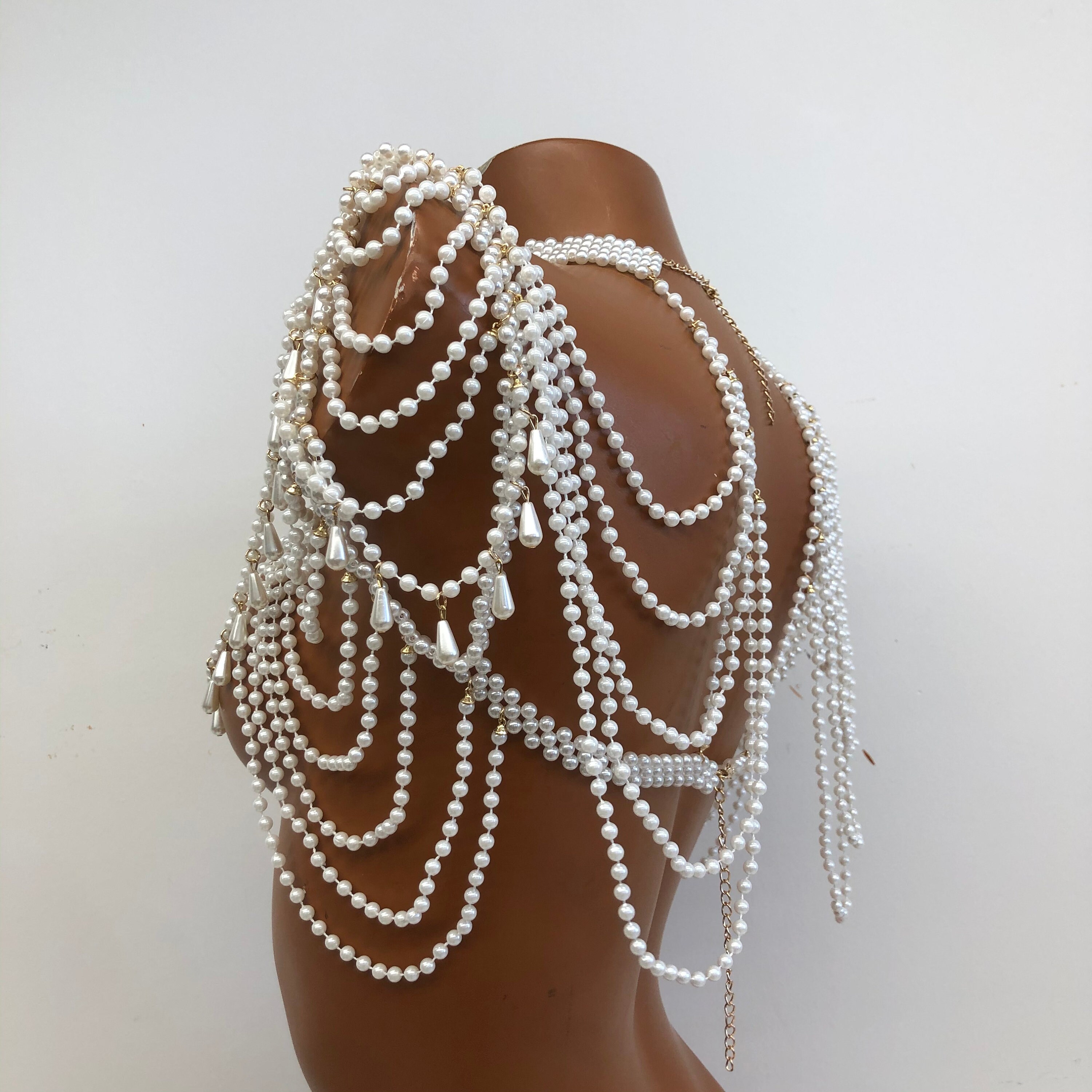 Multi Layered Pearl Body Chain Fashion Pearl Bra for Women, Parties ...