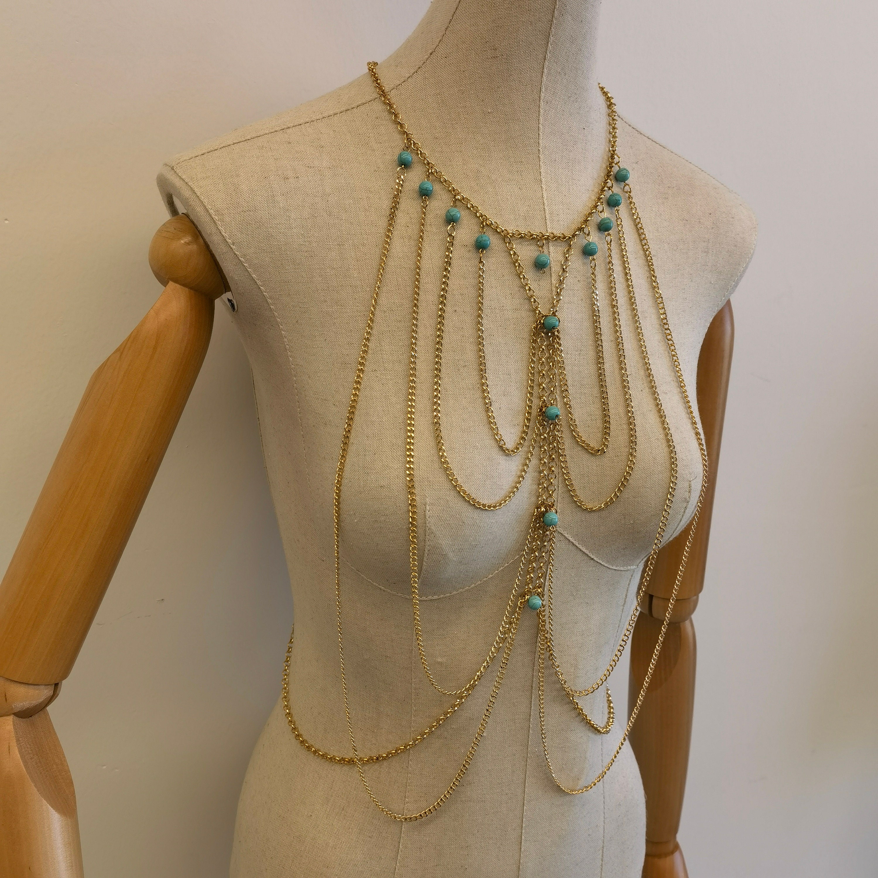 Bikini Tassel Body Chain, Bra Jewelry, Bridesmaid Jewelry, Turquoise ...