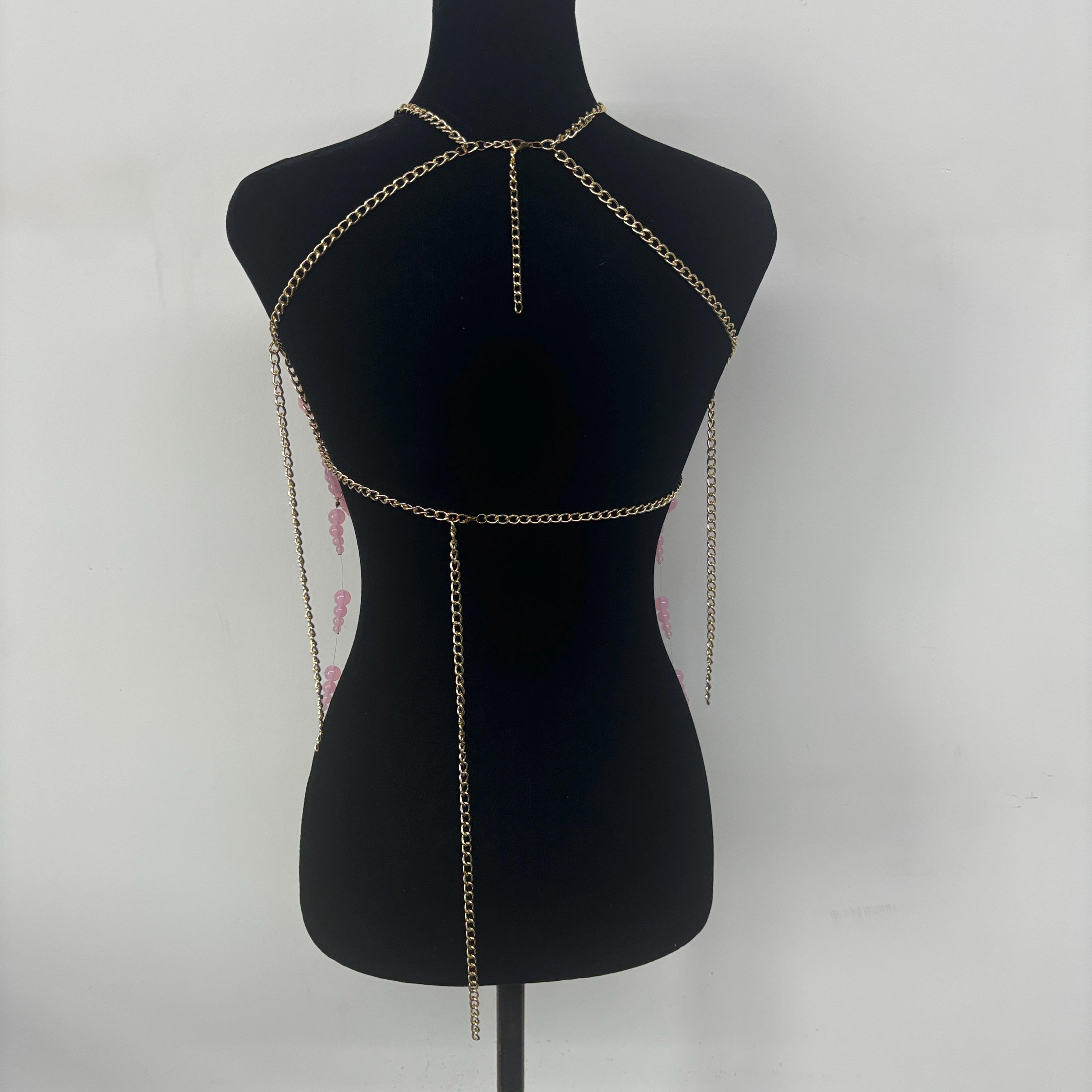 Beaded Pearl Body Chain, Rave Bra, Custom Beaded Top, Pearl Body Chain ...