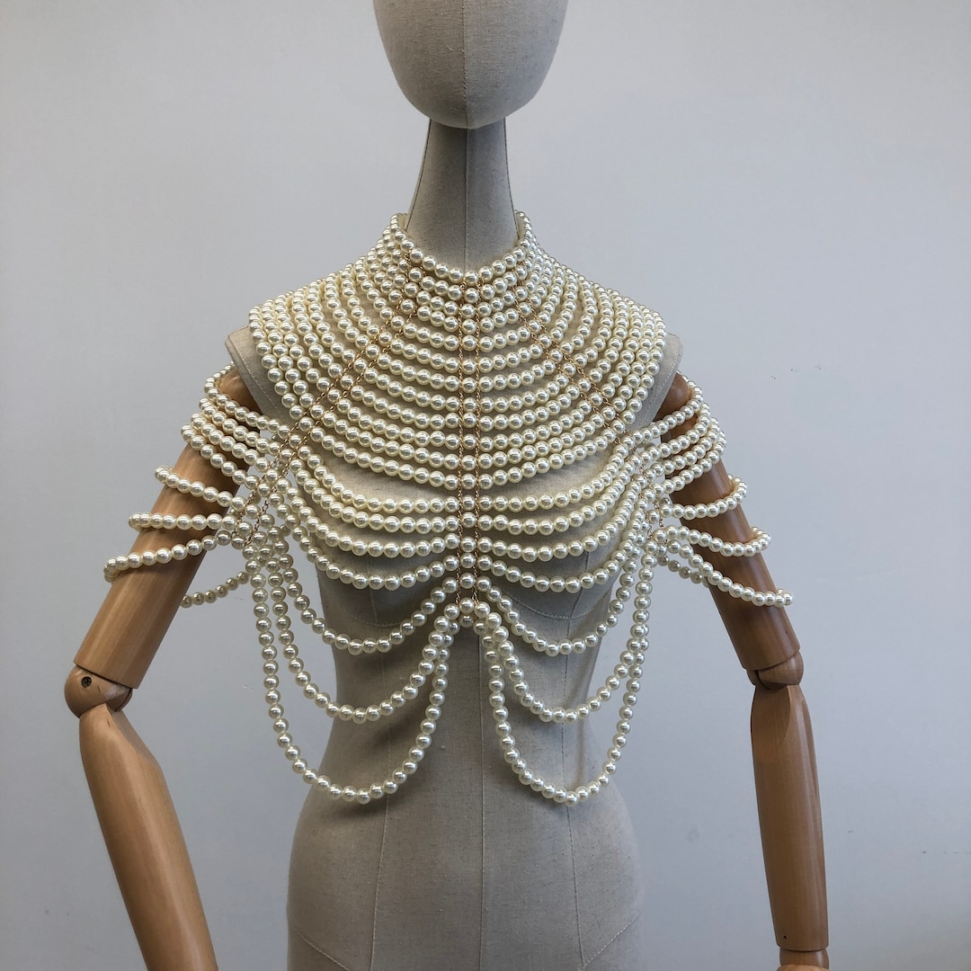 Multi Layer Beaded Shawl Wedding Necklace, Beaded Necklace Dress ...