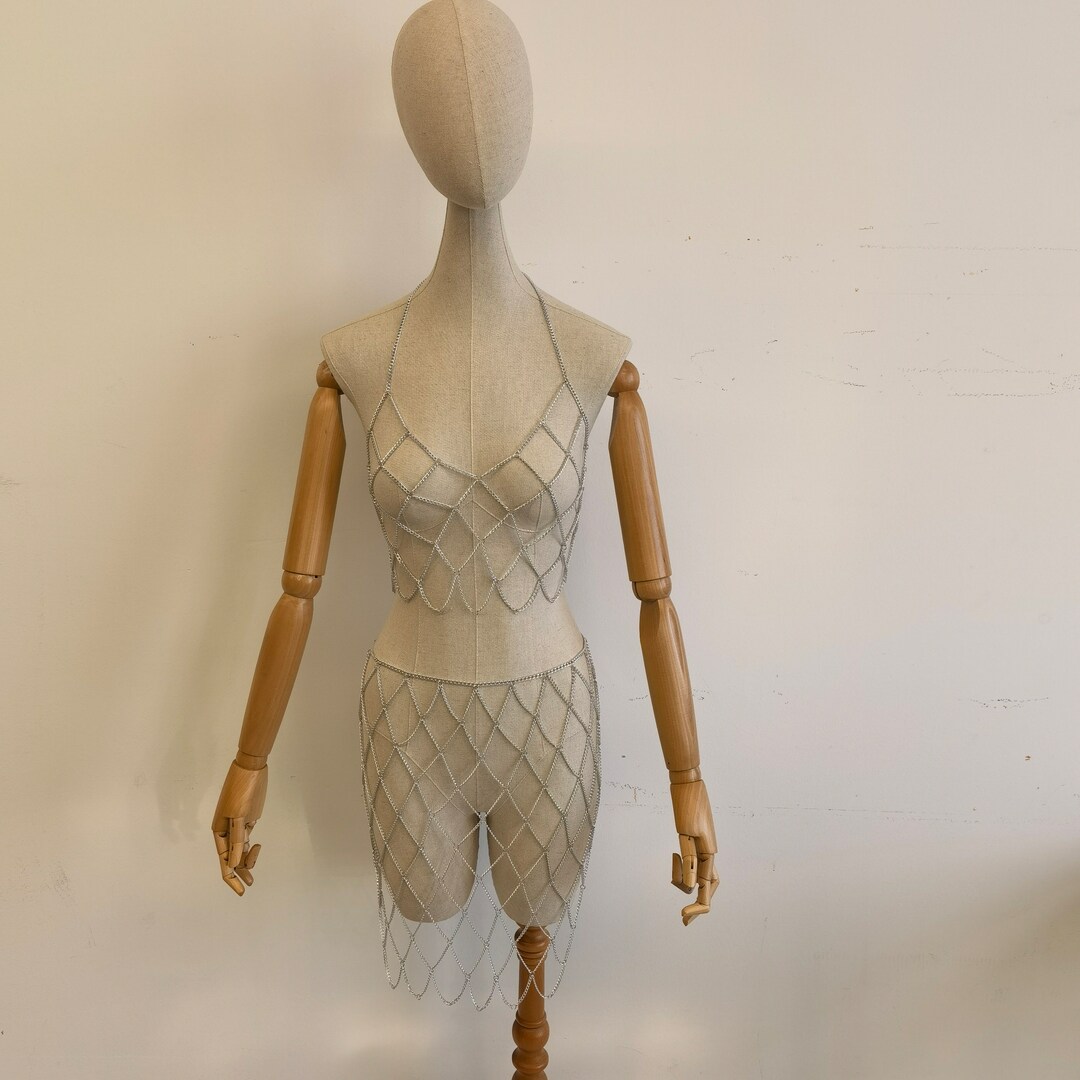Body Chain Bra Top and Chain Skirt, Rave Outfit - Etsy