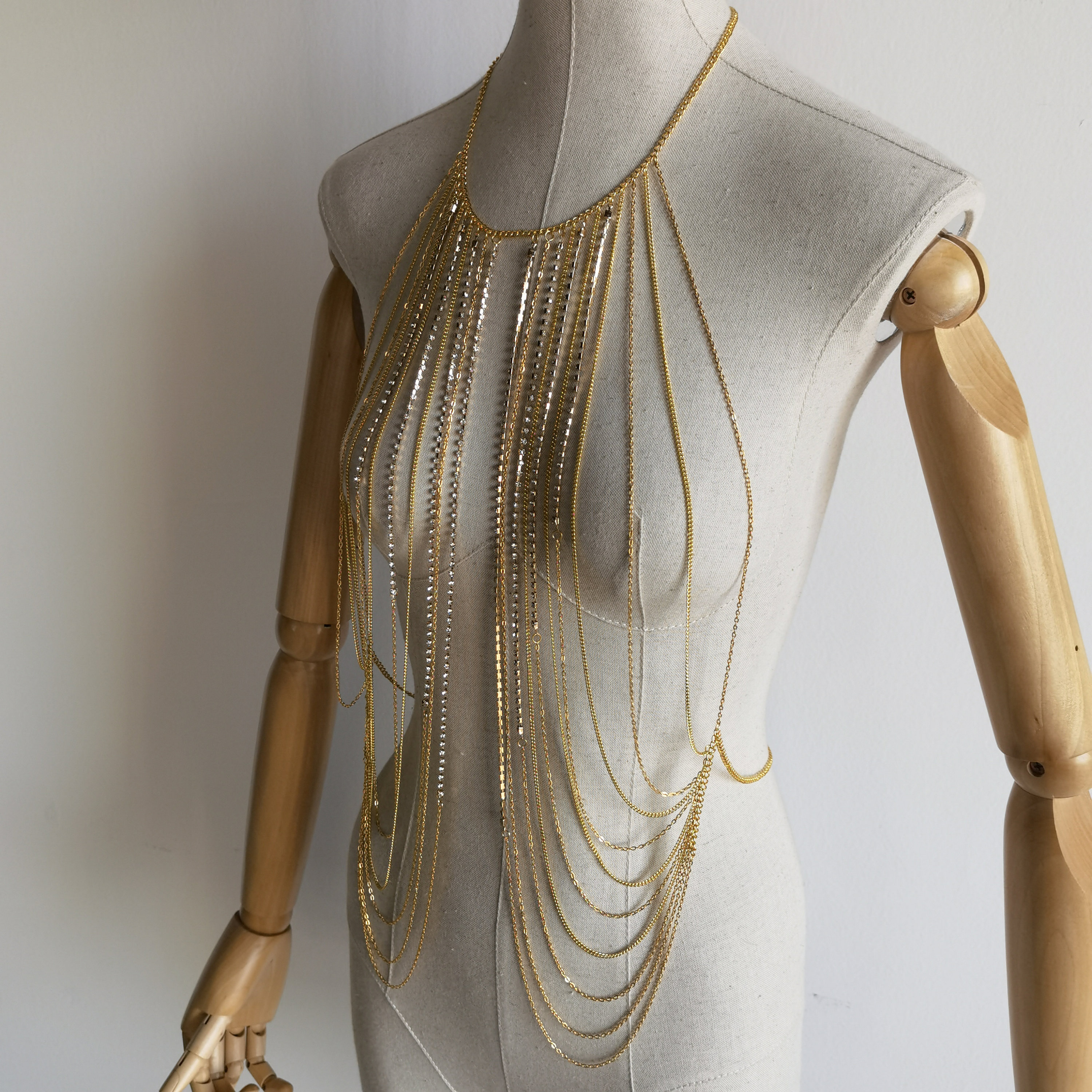 Gold Layered Rhinestone Body Chain, Whole Body Chain Jewelry, Whole ...