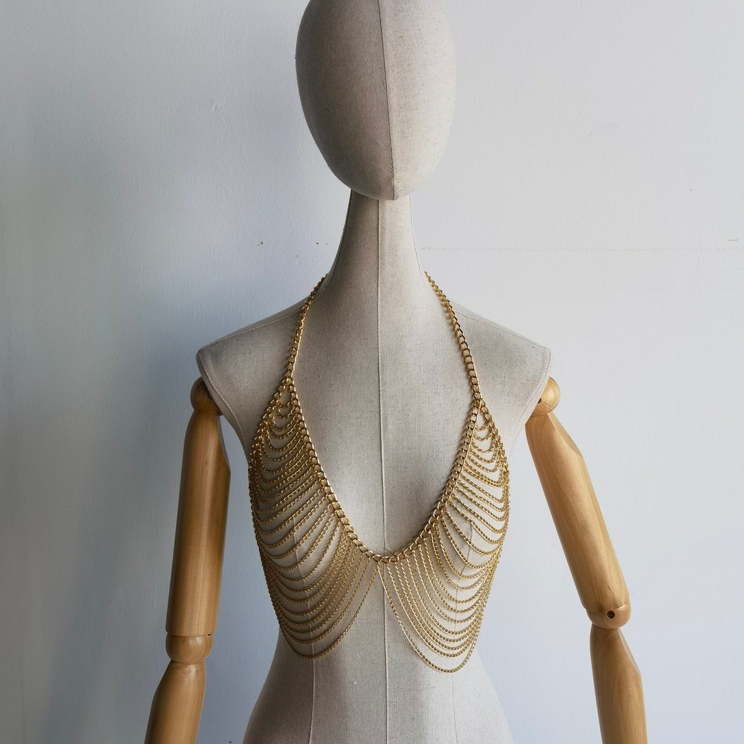 Gold Bra Body Chain, Body Jewelry, Bra Jewelry, Holiday Party Gift Body ...