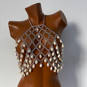 Mermaid Cowrie Shell Chain Top Bra Harness Bikini Top Body Jewelry ...