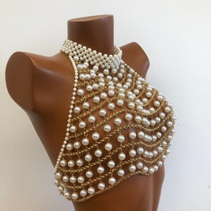 Pearl Body Personality Necklace Women's Pearl Bra Bib Necklace Fashion ...