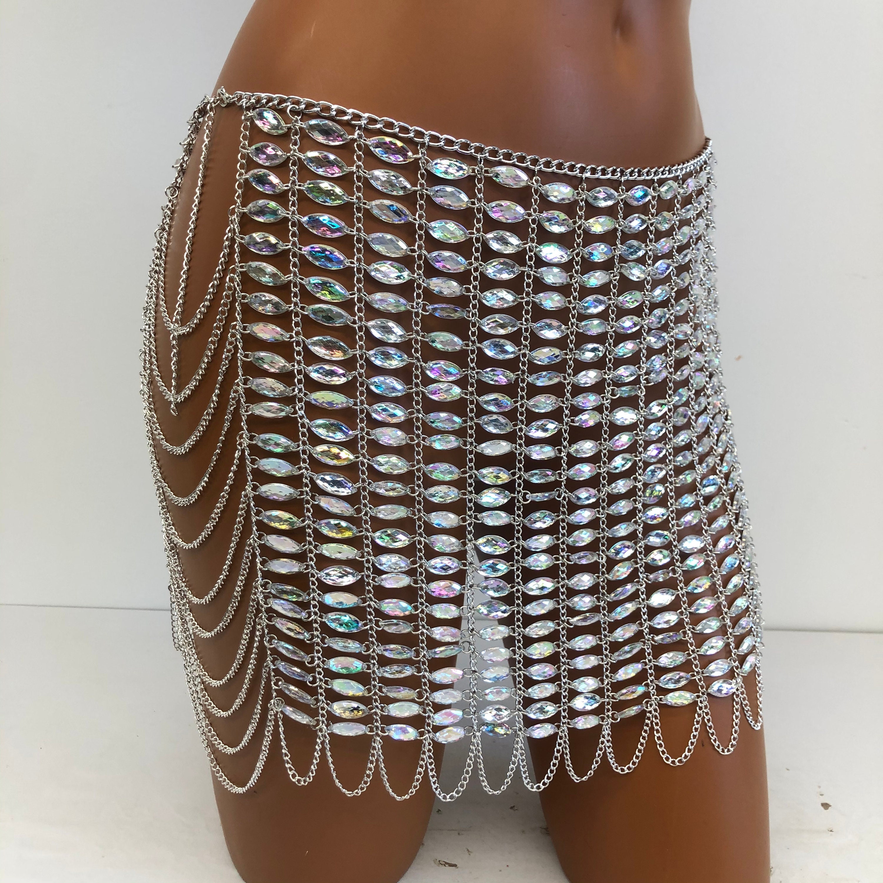 Crystal Body Chain Skirt/body Chain Waist Chain/music Festival Colorful ...