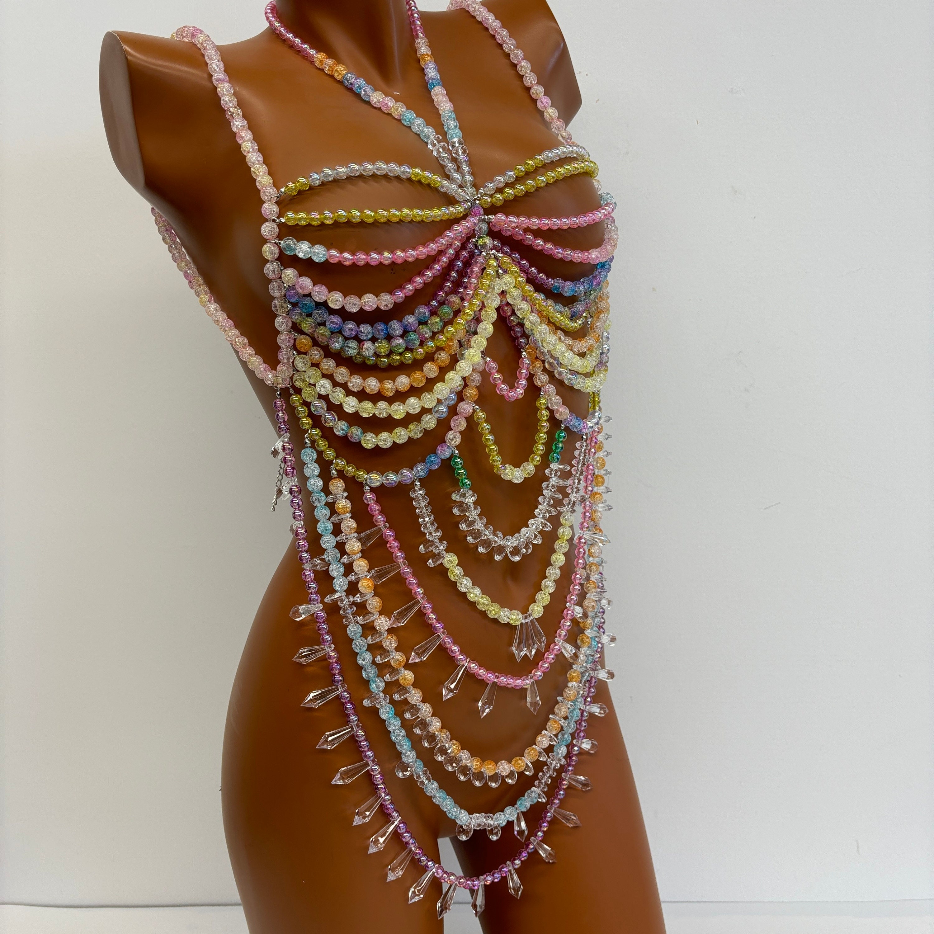 Colorful Crystal Beaded Bra Body Chain, Body Jewelry, Beach, Hippie ...