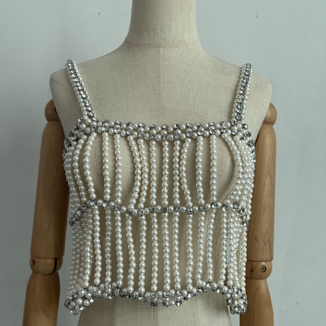 Pearl Rhinestone Body Chain Top - Etsy