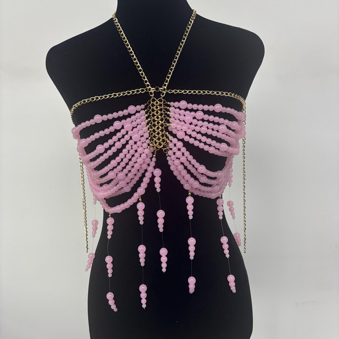 Beaded Pearl Body Chain, Rave Bra, Custom Beaded Top, Pearl Body Chain ...