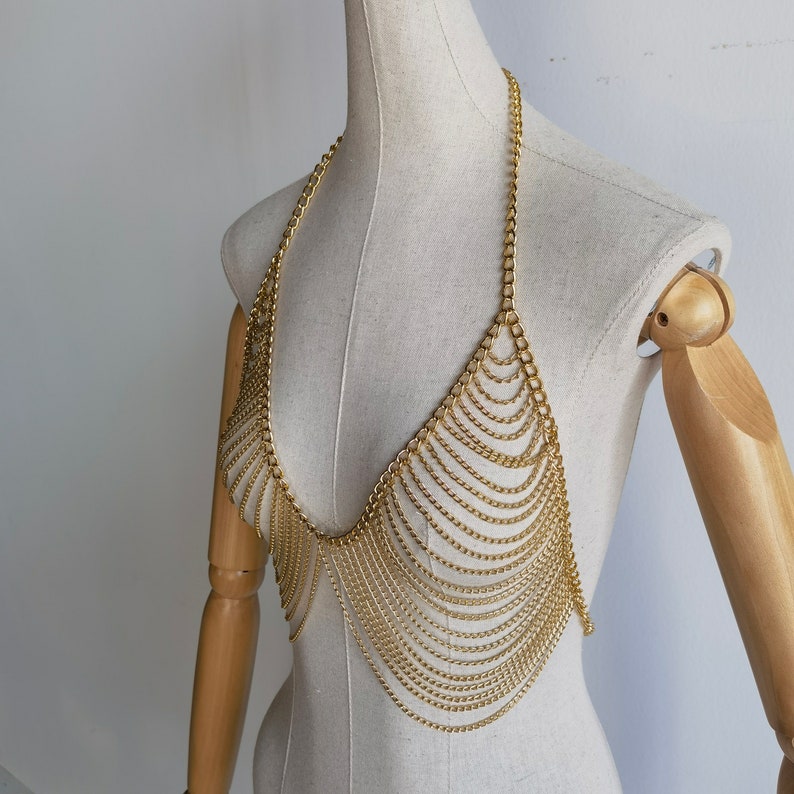 Gold Bra Body Chain, Body Jewelry, Bra Jewelry, Holiday Party Gift Body ...