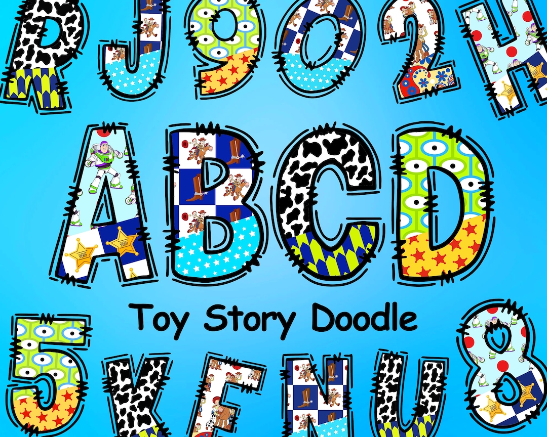 Toy Story Doodle Alphabet, Woody Character Alphabet, Buzz Lightyear ...
