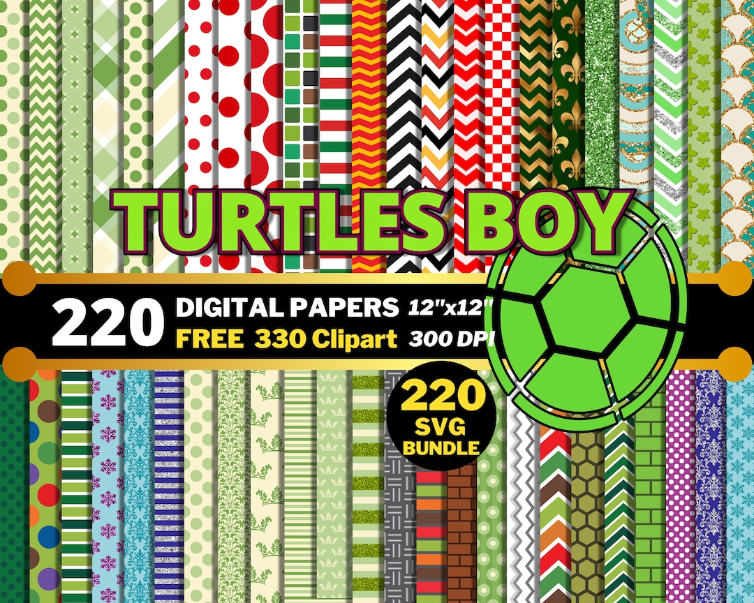 Turtles Boy Digital Papers, Turtles Clipart PNG, Turtles Wrapping ...