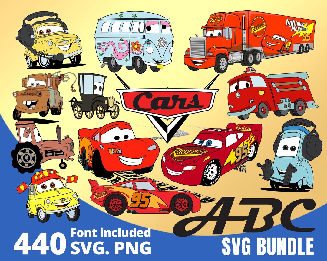 Cars SVG Bundle, Cars Clipart PNG, Lightning Mcqueen Cut Files, Cars ...