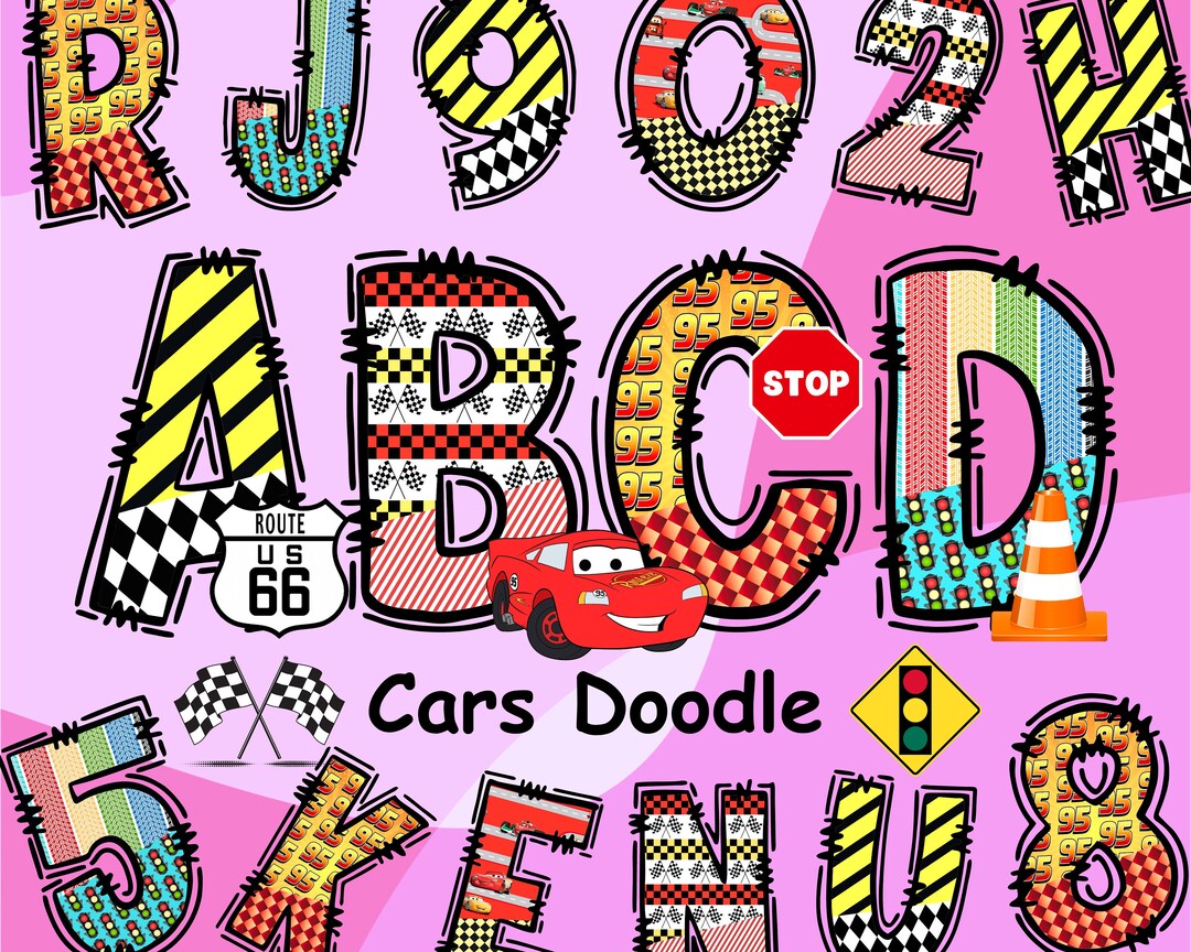 Cars Doodle Alphabet, Lightning Mcqueen Font, Cars Mcqueen PNG, Cars ...