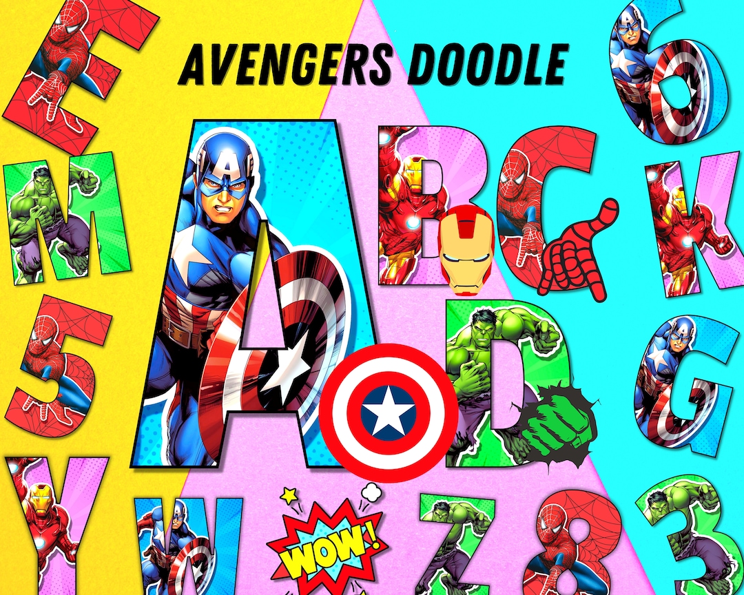 Marvel Avengers Doodle Alphabet, Spider-man, Captain America, Ironman ...