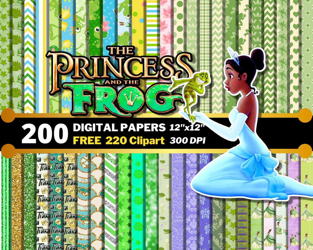 Princess and the Frog Digital Papers, Tiana Frog Clipart PNG, Princess ...