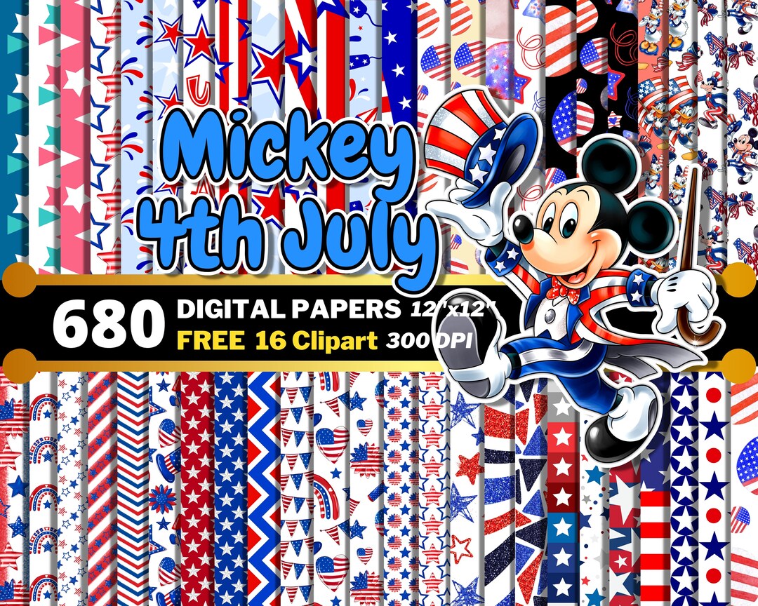 Mickey 4th-july Digital Papers, Independence Day Clipart PNG, Mickey ...