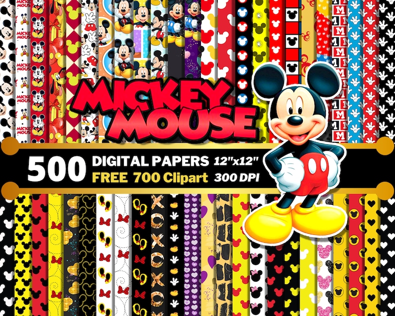 Mickey Mouse Digital Papers, Mickey Mouse & Friends Clipart PNG, Donald ...