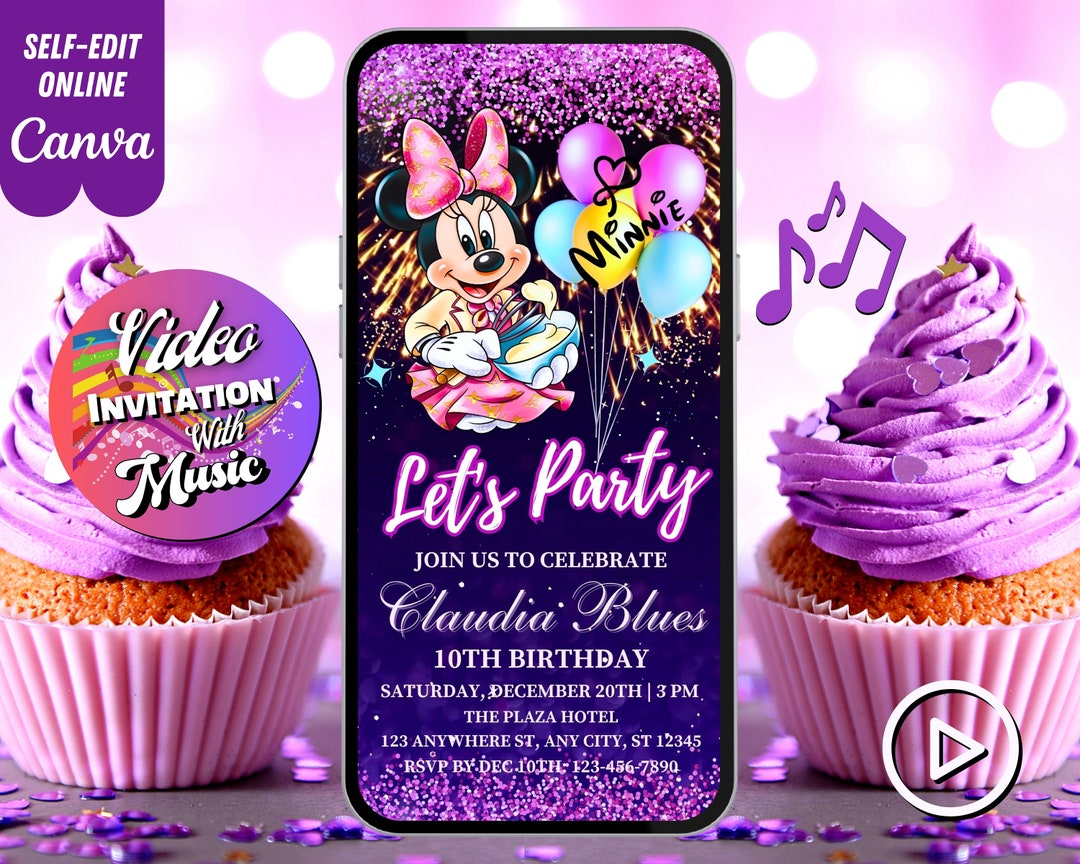 Minnie Mouse Birthday Video Invitation, Minnie Mobile Evites, Girls ...