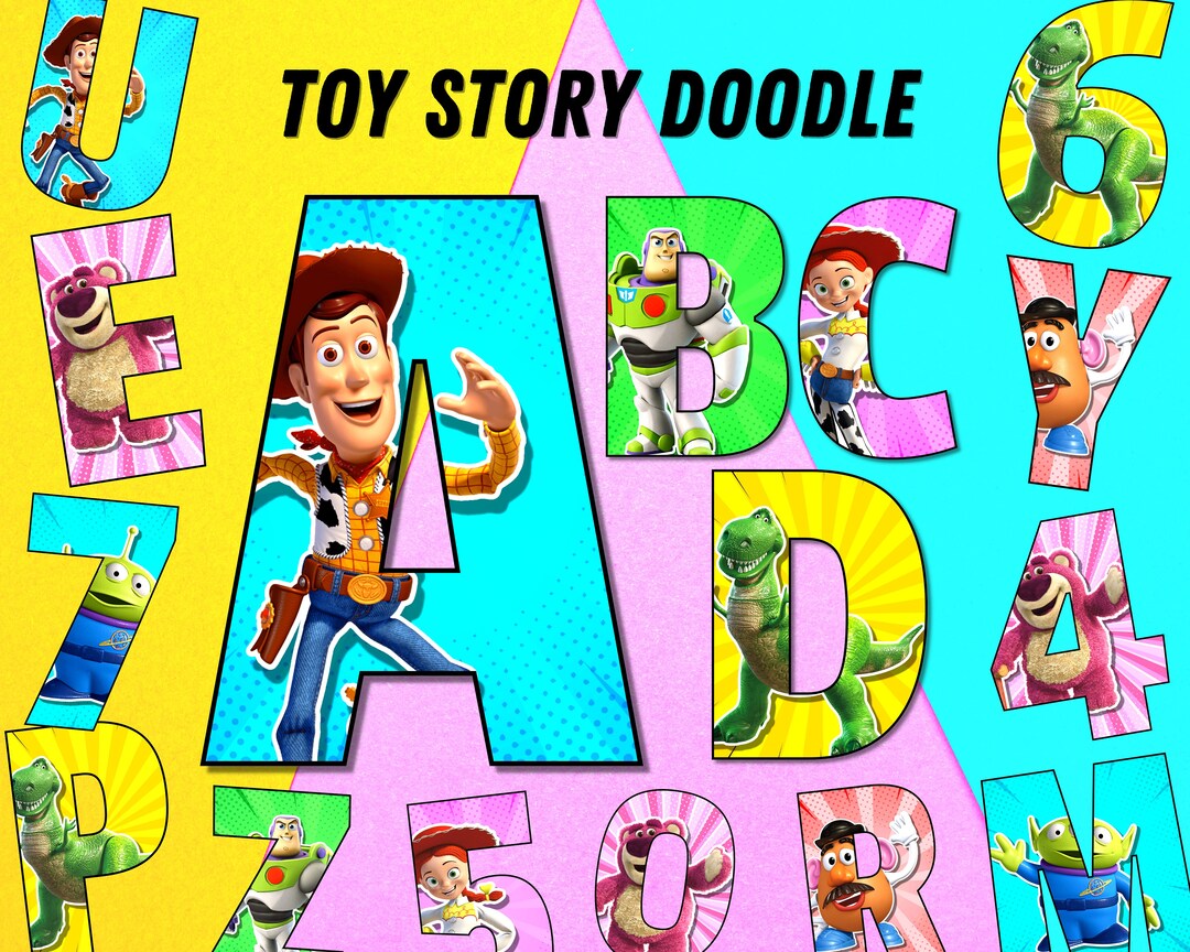 Toy Story Doodle Alphabet, Woody Character Alphabet, Buzz Lightyear ...
