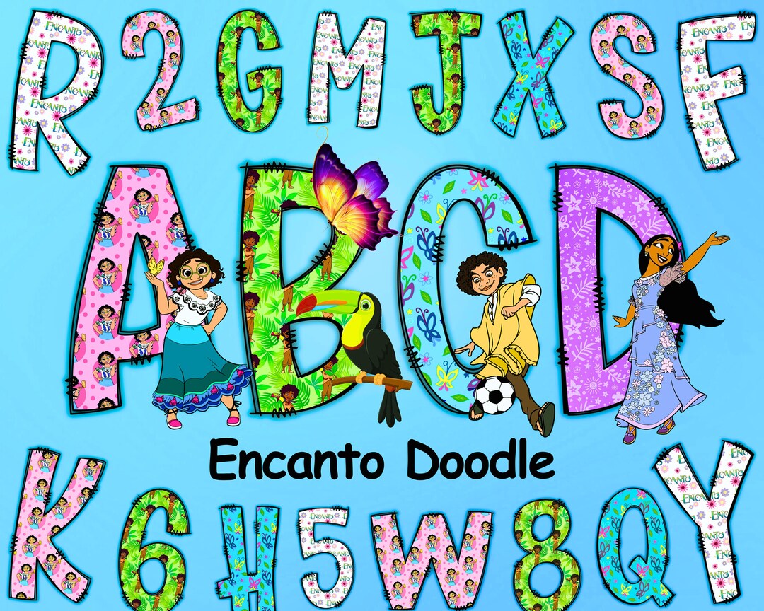 Encanto Doodle Alphabet, Mirabel Doodle Letters, Encanto Alphabet Font ...