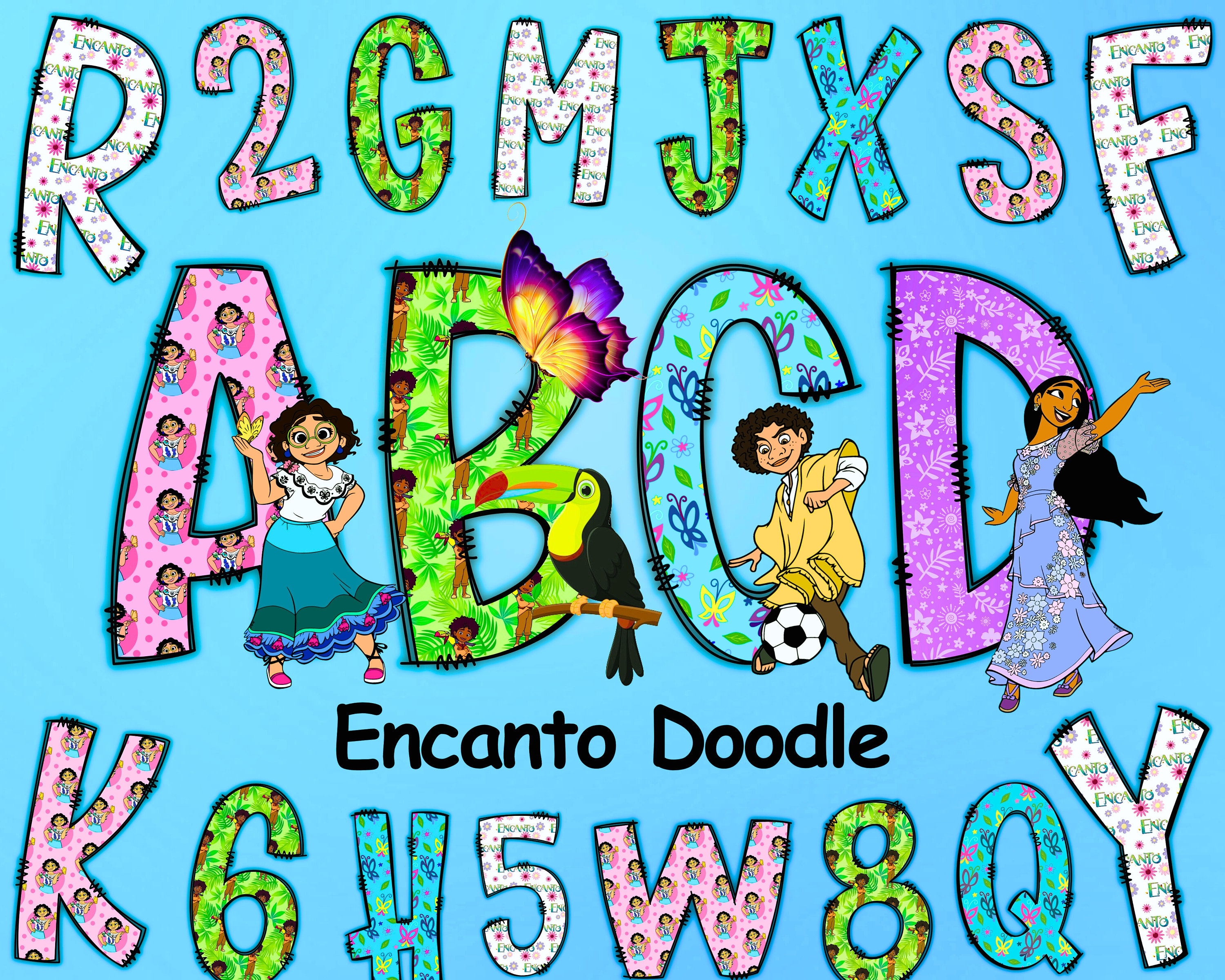 Encanto Doodle Alphabet, Mirabel Doodle Letters, Encanto Alphabet Font ...
